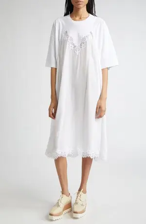 Stella Mccartney Lace Trim T-Shirt Dress In Pure White - 65% Off